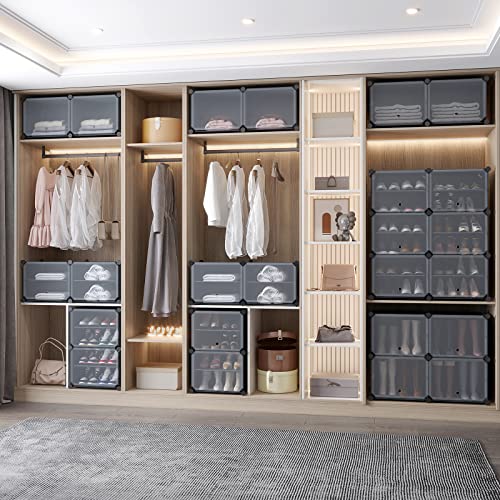 UNZIPE 40 Pairs Shoe Storage Cabient, Pleastic DIY Cube Organizer Shoes Shelve with Doors, Freestanding Shoes Tower Closet Bedroom Hallway