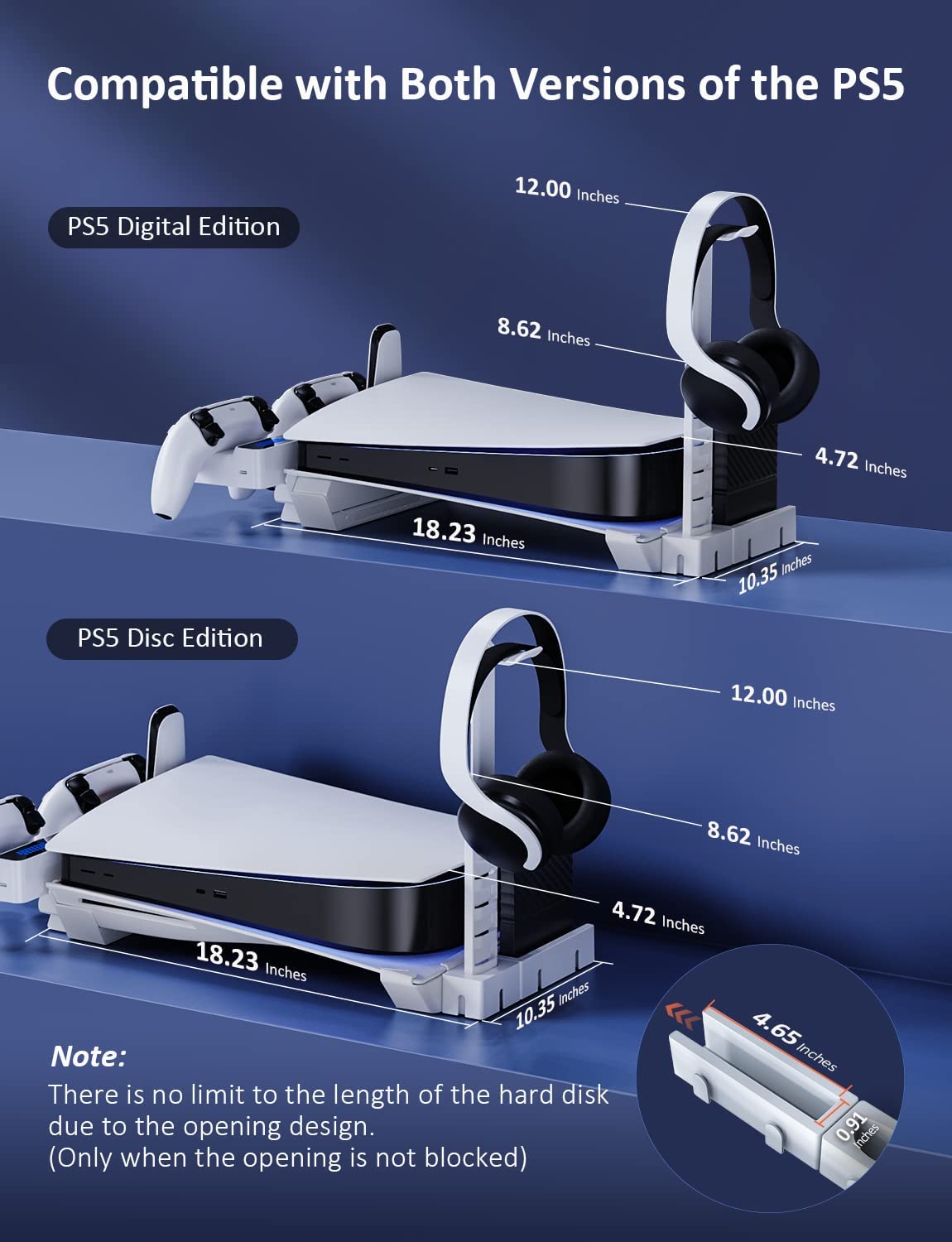 NexiGo PS5 Horizontal Stand Modular System, [Minimalist Design], Dual Controller Chargers, Hard Drive and Media Remote Slots, Base Stand with Headset Holder, for Playstation 5 Disc & Digital Editions