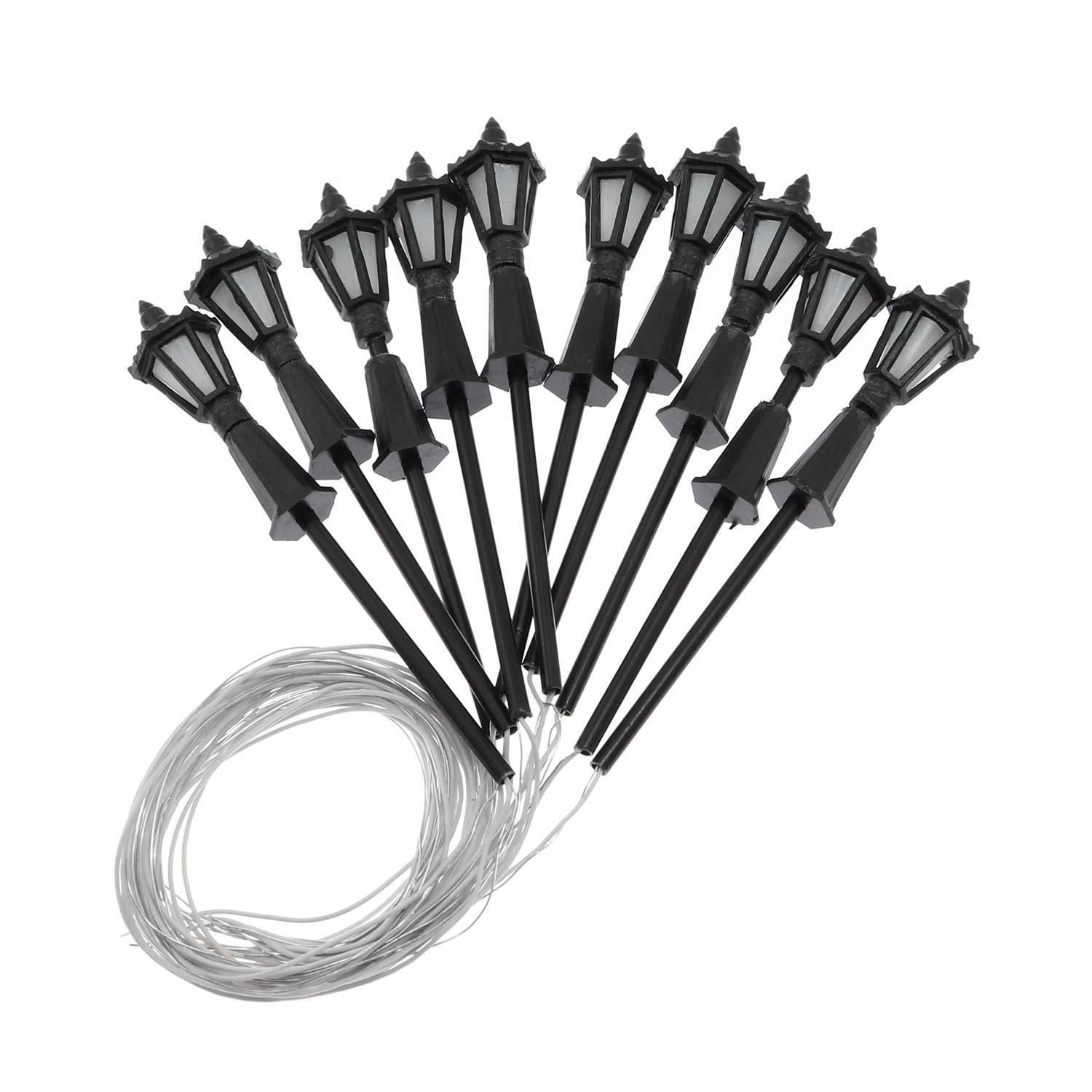 Maxmoral 10pcs 70mm Model Railway Antique Lamp Garden Street Light HO OO TT Scale 1:100 New
