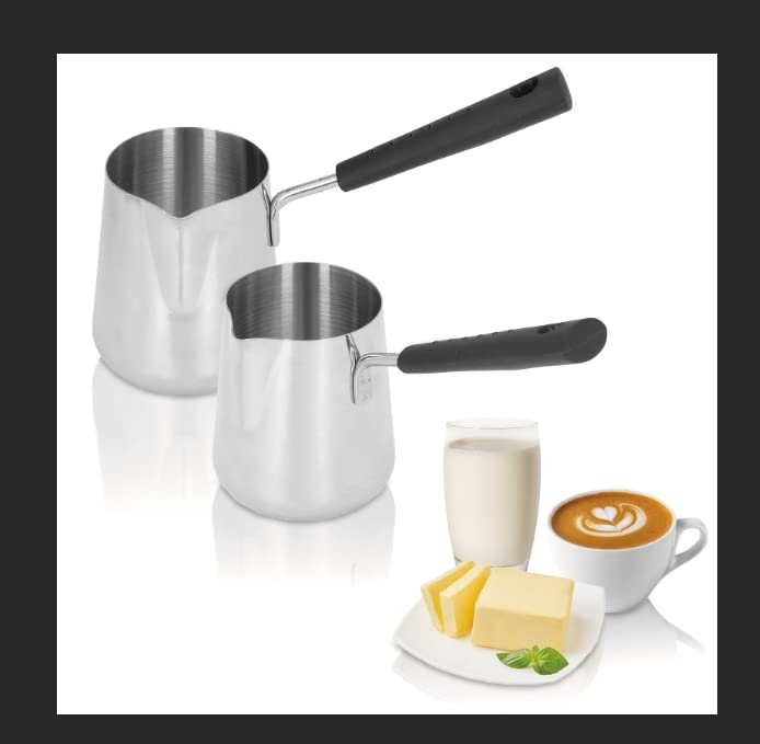 Pilipane 12oz Turkish Coffee Heat Pot, Milk Butter Warmer Pot, tovetop Melting Boiling Pot with Spout, Arabic Coffee Maker for Maple Syrup, Sauce Heating, 18/8 Stainless Steel