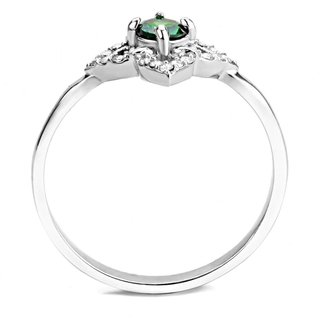 Rings for Women Green Emerald Stainless Steel Ring with AAA Grade CZ 8