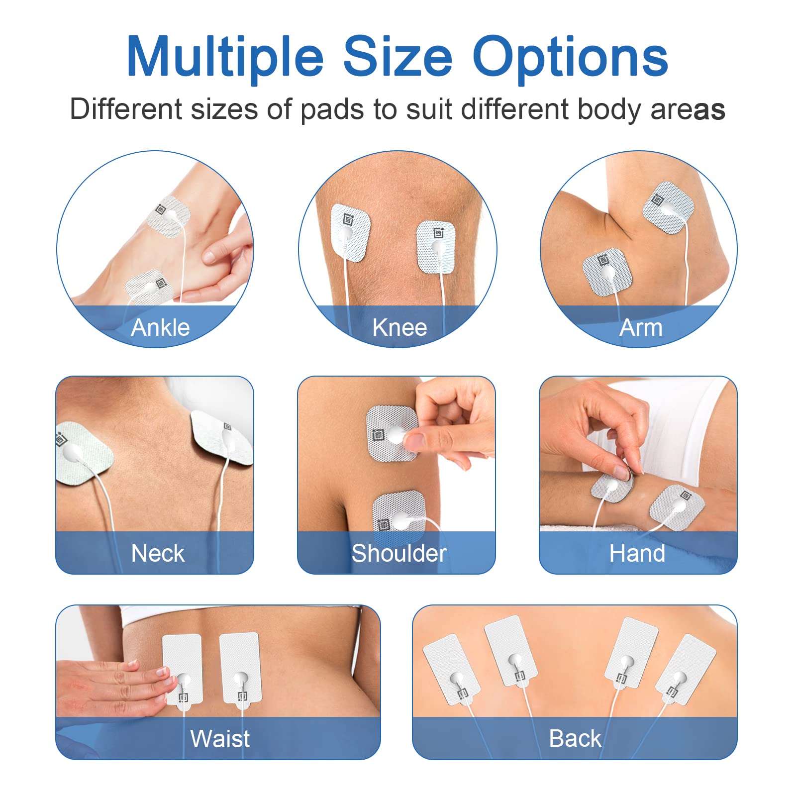 Stimease TENS Unit Replacement Pads with Snap-On Connectors (20-Pack) Reusable Self-Adhesive Electrode Pads Compatible with AUVON, TENS 7000, Nicwell Care Tens (2.7mm Connector)
