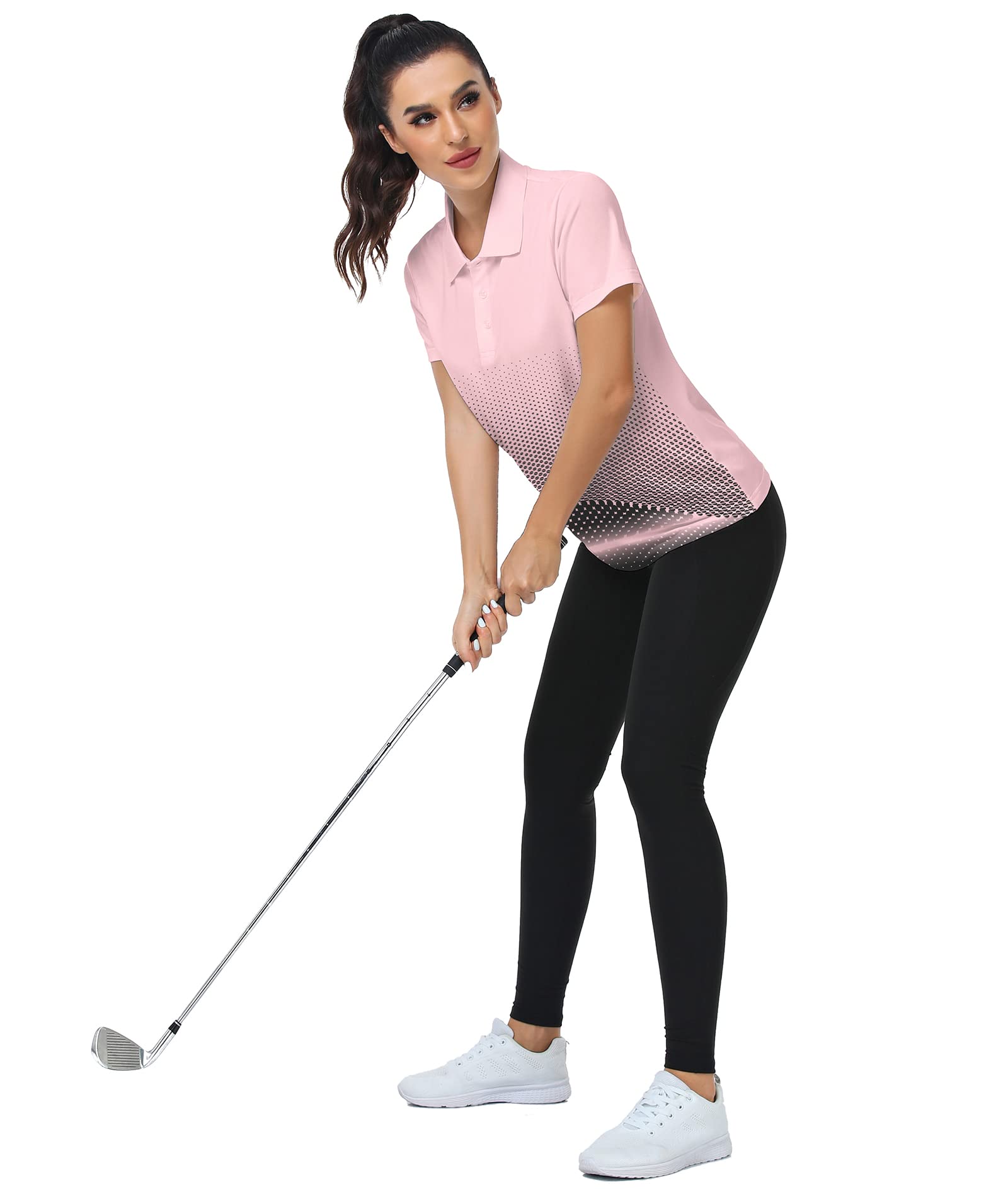 Patterned Womens Golf Shirts Short Sleeve Collared Printed Polo Sport Shirts Moisture Wicking T-Shirt