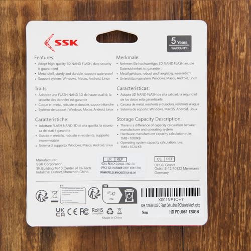 SSK 128GB USB C Flash Drive Dual Drive 2 in 1 OTG USB A 3.2 + Type C Memory Stick Thumb Drive, Thunderbolt Pendrive up to 200MB/s Transfer Speed Photo Stick for Android Phones/Tablets/Mac/Laptop