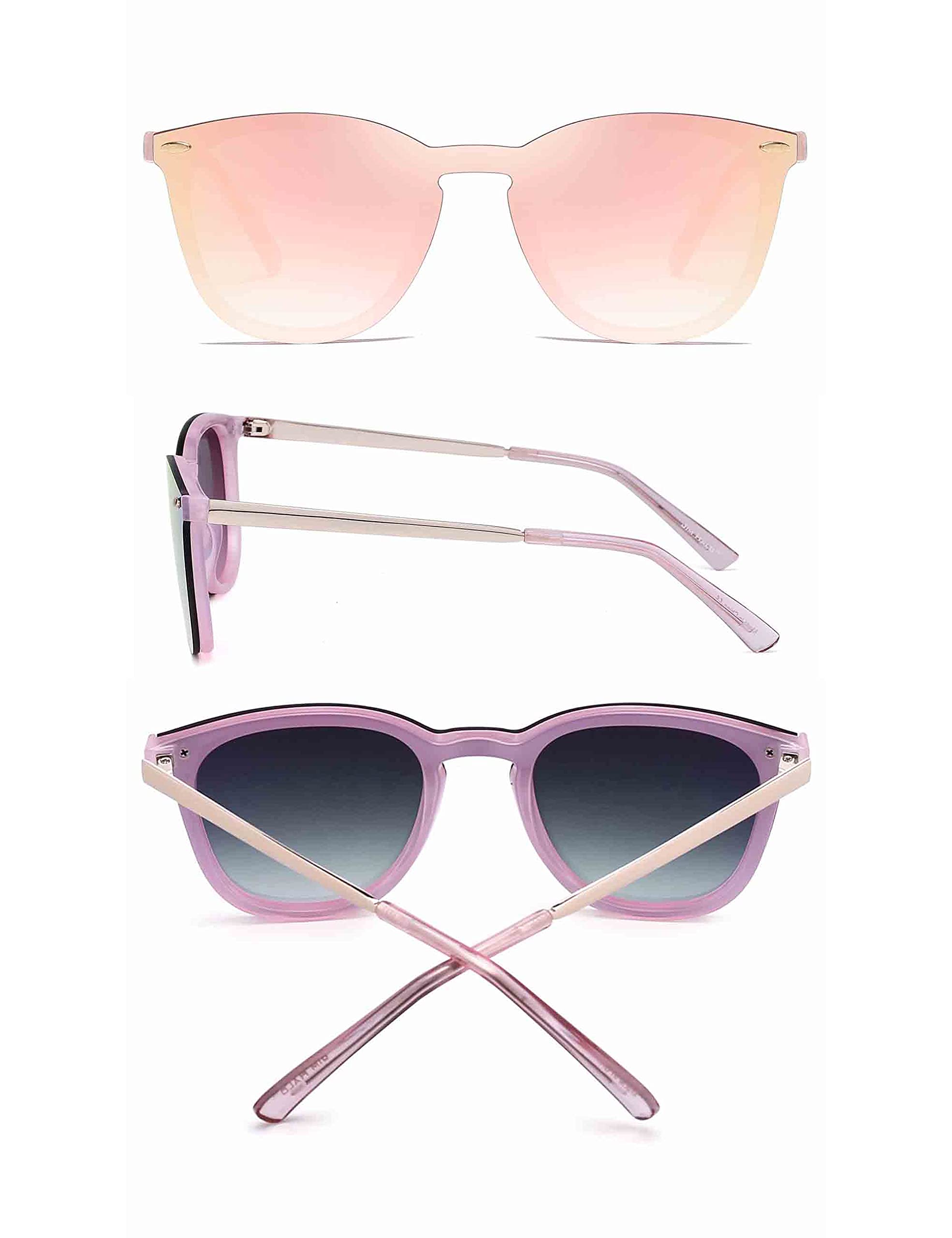 JIM HALO Trendy Rimless Mirrored Sunglasses Reflective Sun Glasses for Women Men (Pink/Mirror Pink)