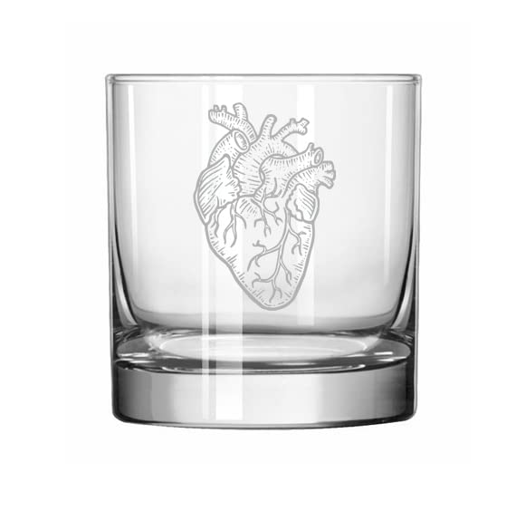 MIP Brand 11 oz Rocks Whiskey Highball Glass Anatomical Heart