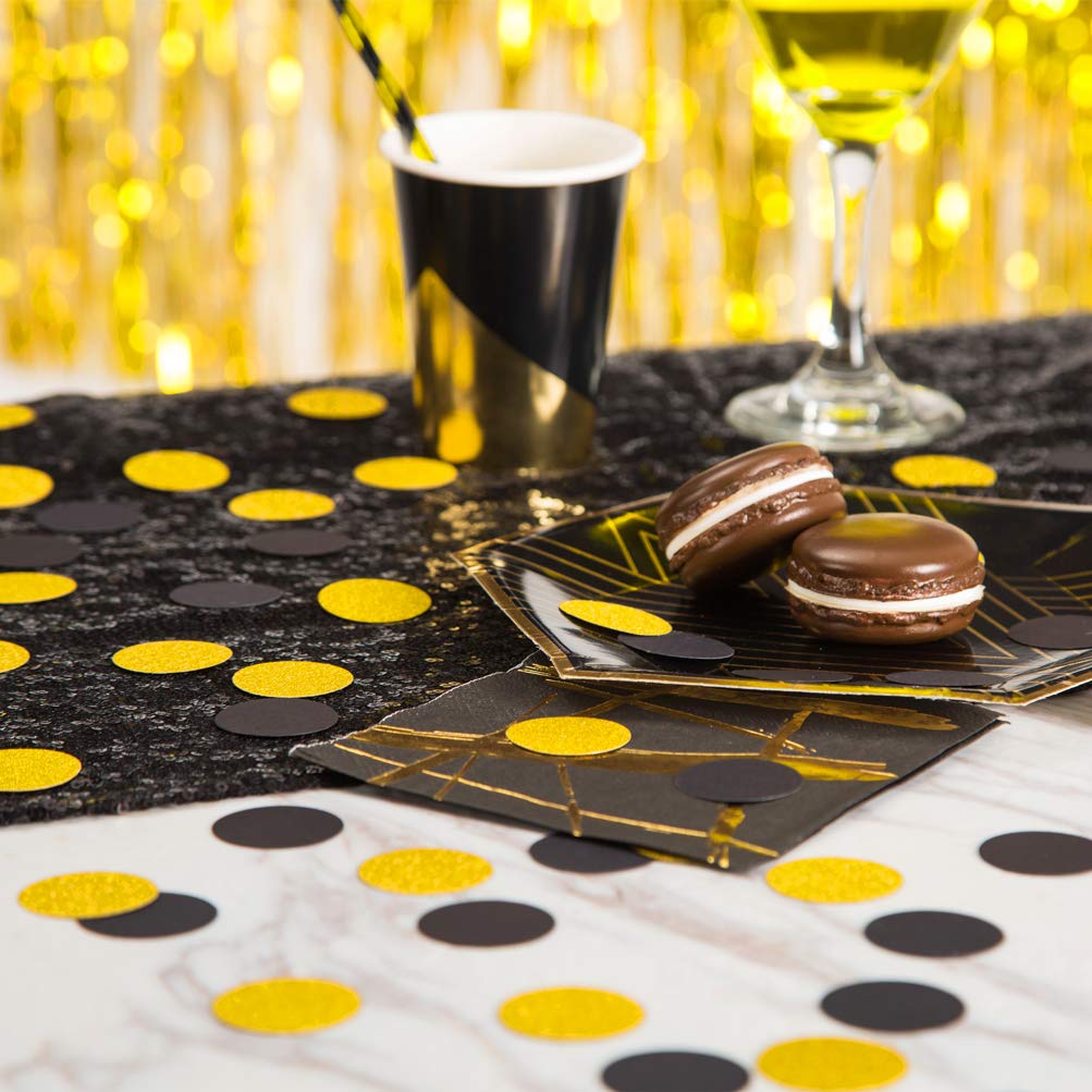 MOWO Glitter Paper Confetti Circles Wedding Party Decor and Table Decor 1.2ββ in Diameter (glitter gold,black,200pc)