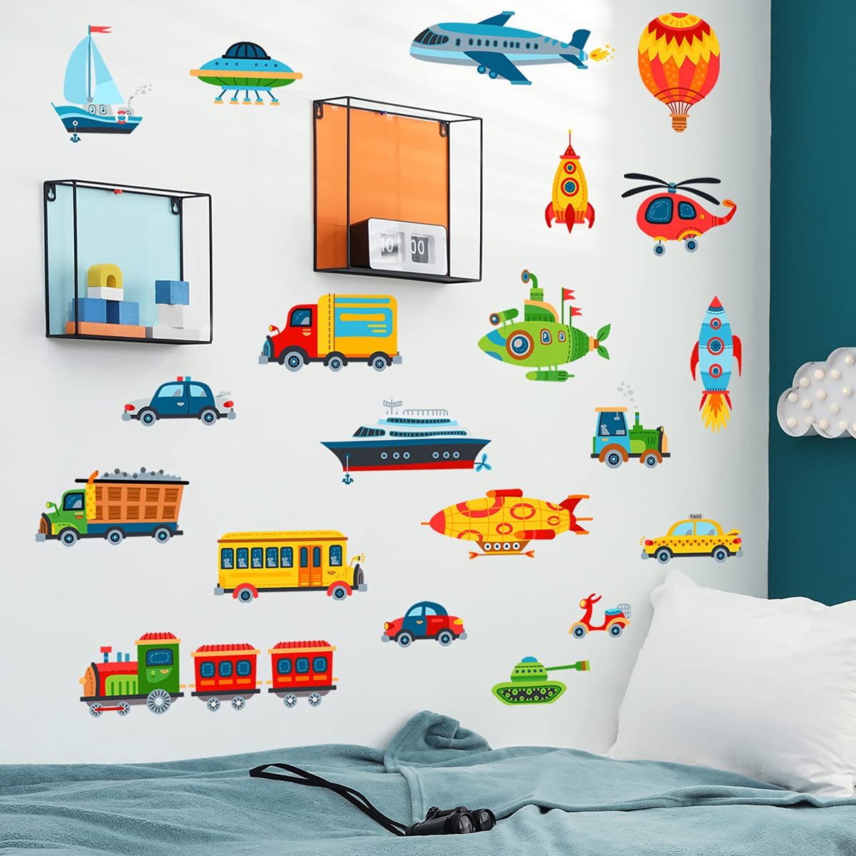 Transport Vehicles Wall Decals for Kids Car Train Spacecraft Airplane Wall Stickers Boys Room Playroom Baby Nursery