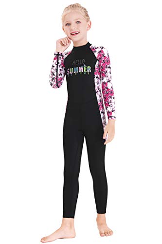 Micosuza Kids Flower Printed One Piece Swimsuit Sun UV Protective Rash Guard Swimwear