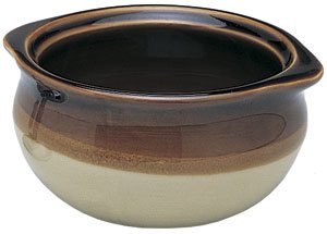 NEW, 10 oz. (Ounce) French Onion Soup Bowl, Crock Bowl, Single-Serving, Ceramic, Two-Tone Color, Flat Rim, Two-eared Rim Handle