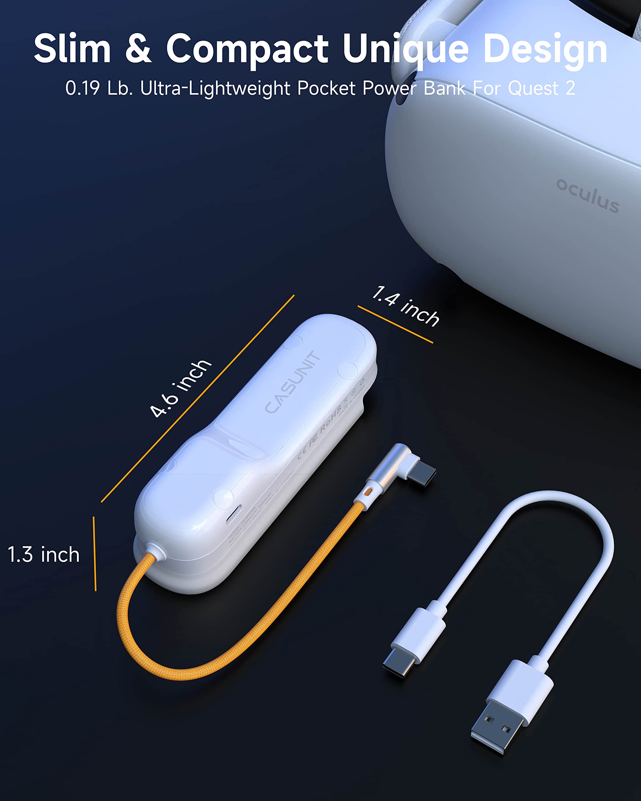 Oculus Quest 2 Battery Pack,Meta Quest 2 Pro Headset and Elite Strap, Lightweight 3350mAh Rechargeable Extended Portable Battery Bank Compatible with Quest 2 Original Strap and Elite Strap