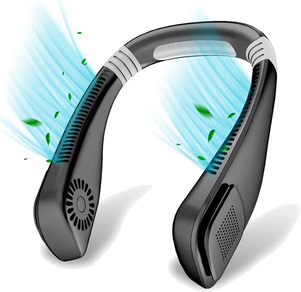 Portable Neck Fan, Personal Fan Bladeless Fan, 3 Speeds Adjustment, Lower Noise, Rechargeable, USB Powered 2.24 (Color : Black)