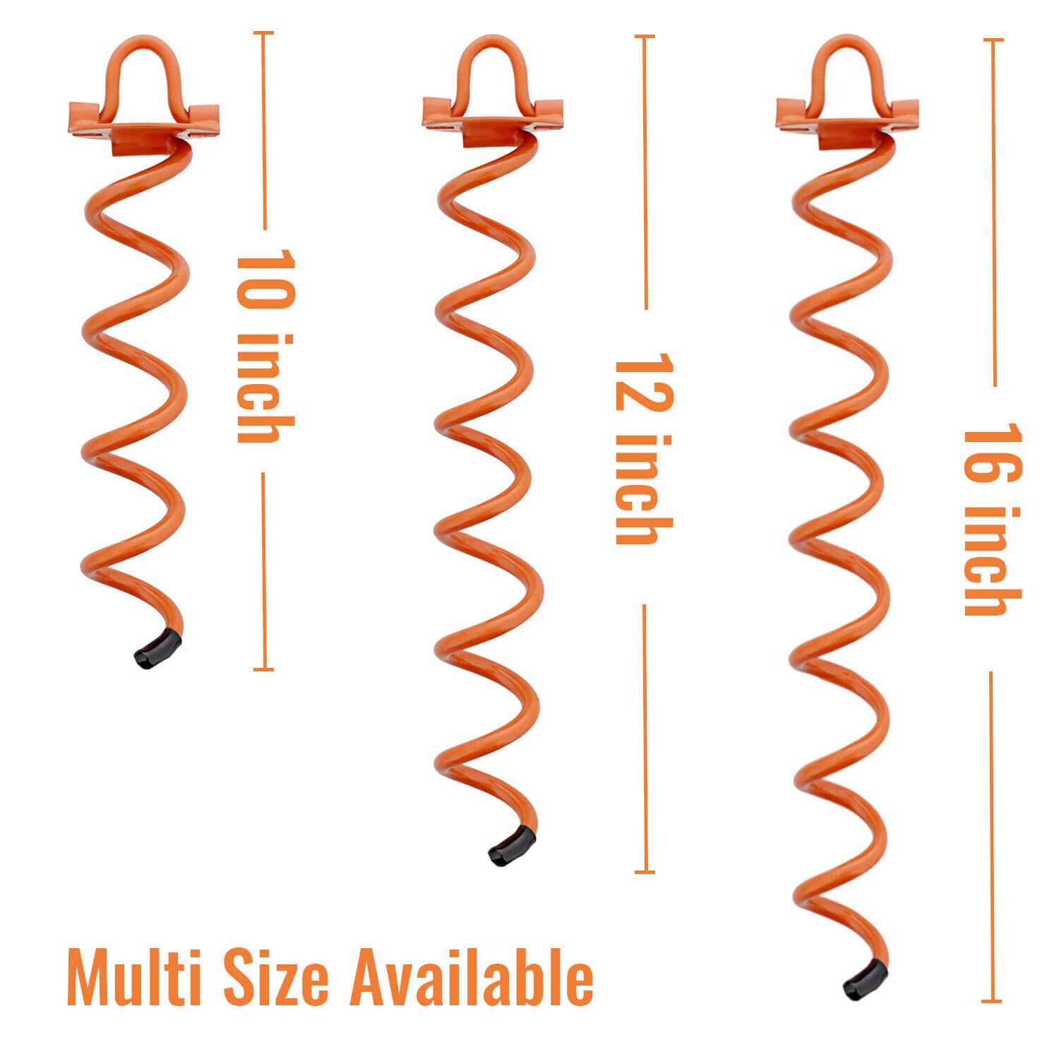 MOLPE 4-Pack Spiral Ground Anchor with Folding Ring 10 Inch, Heavy Duty Stakes for Trampoline, Tent, Car, Tarps, Canopy, Camping, Dog Tie Out Stakes, Ice Screw Anchors