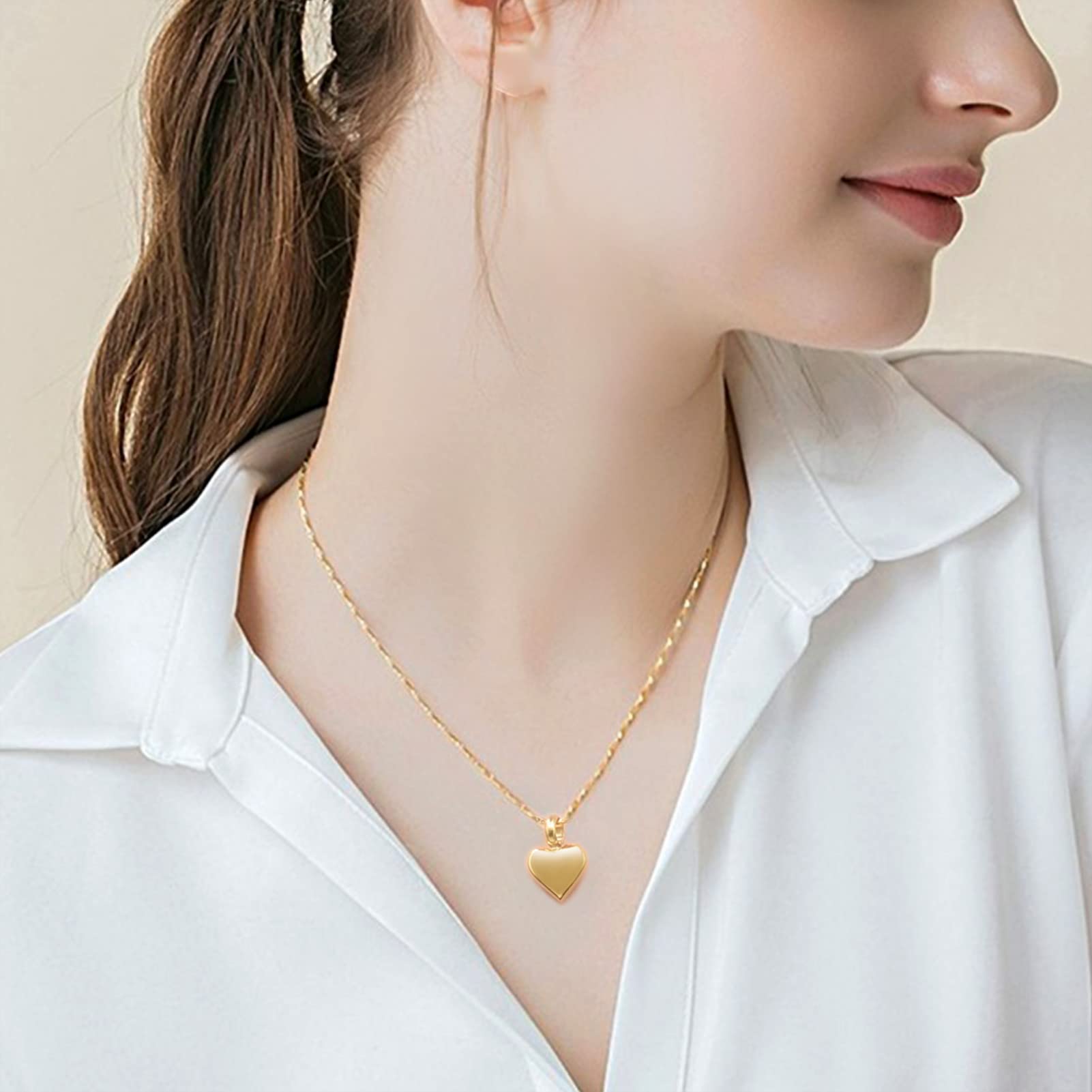 Imrsanl Small Heart Cremation Urn Necklace for Ashes Stainless Steel Memorial Ash Pendant Keepsake Jewelry (Gold)