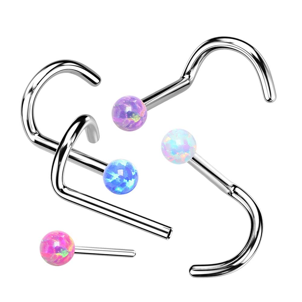 Pierced Owl 20GA F136 Implant Grade Titanium Threadless Push In Synthetic Opal Ball Top Nose Screw (White)