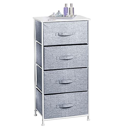 mDesign Tall Dresser Storage Tower Stand with 4 Removable Fabric Drawers - Steel Frame, Wood Top Organizer for Bedroom, Entryway, Closet - Jane Collection - Light Yellow/White