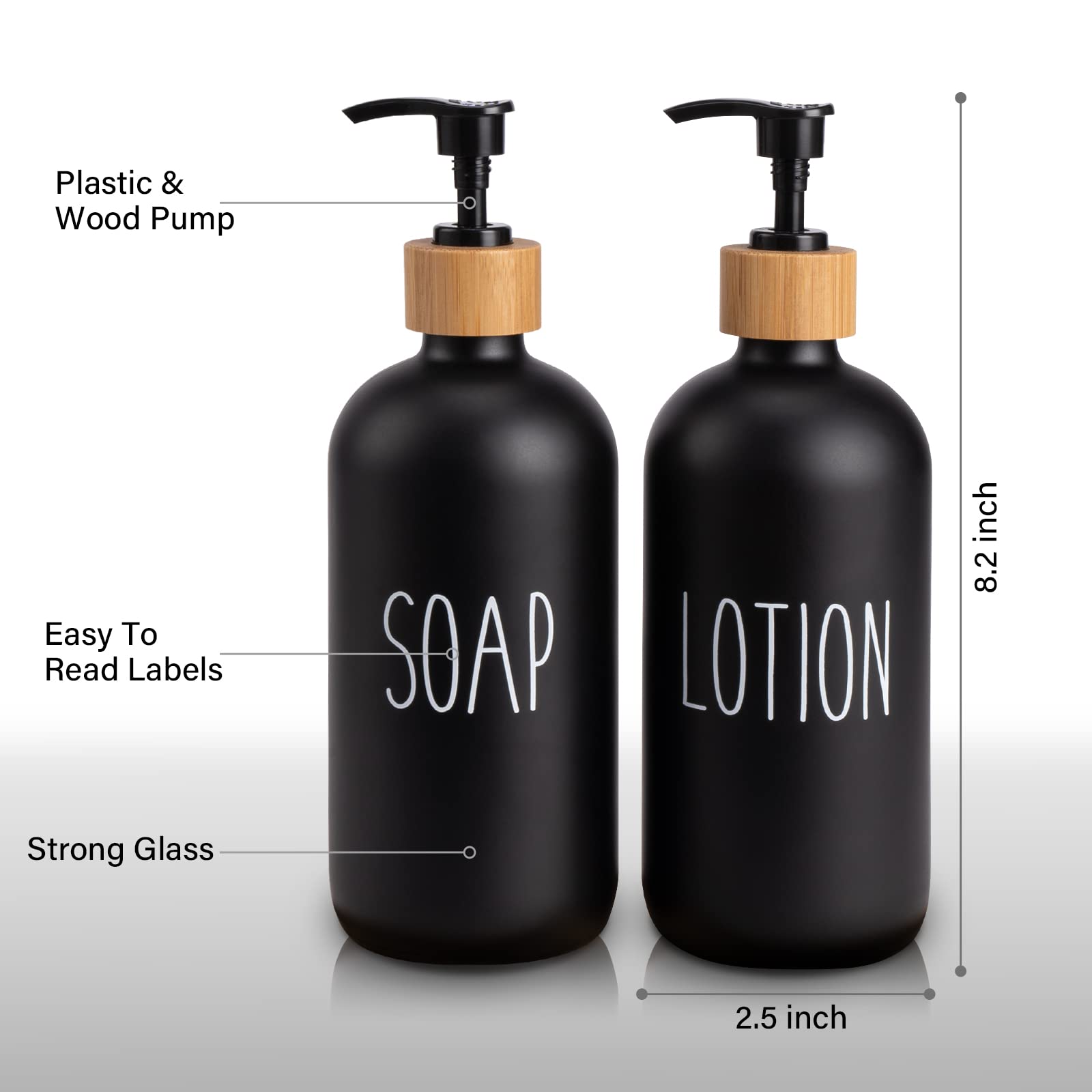 Little World Soap Dispenser for Kitchen, Stainless Steel Pump and Wood Tray, Bathroom Decor Dispenser for Foaming Hand Soap, Dish Soap and Lotion, Black & Black
