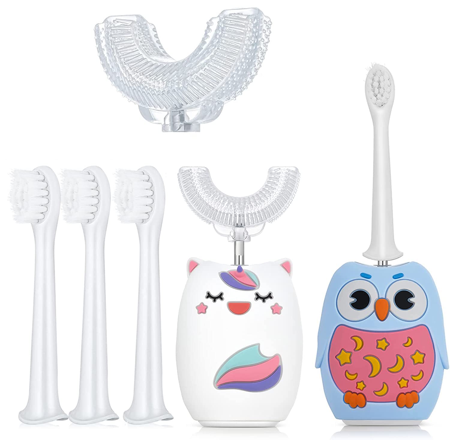 U-Shape Electric Toothbrush 4 Pieces Replacement Head Kit - 1 Silicone U-Shape Brush Head & 3 Toothbrush Heads
