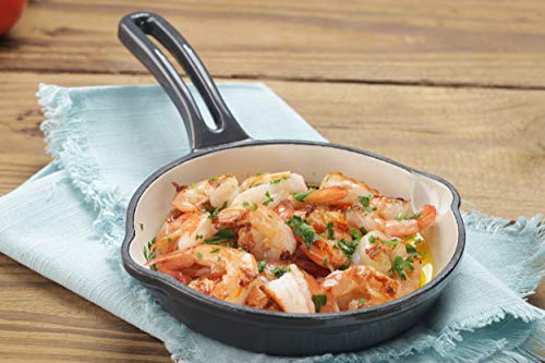 Mirro MIR-19056 6" Mini Cast Iron White Enamel Coated Interior Skillet, Grey, Ready to Use