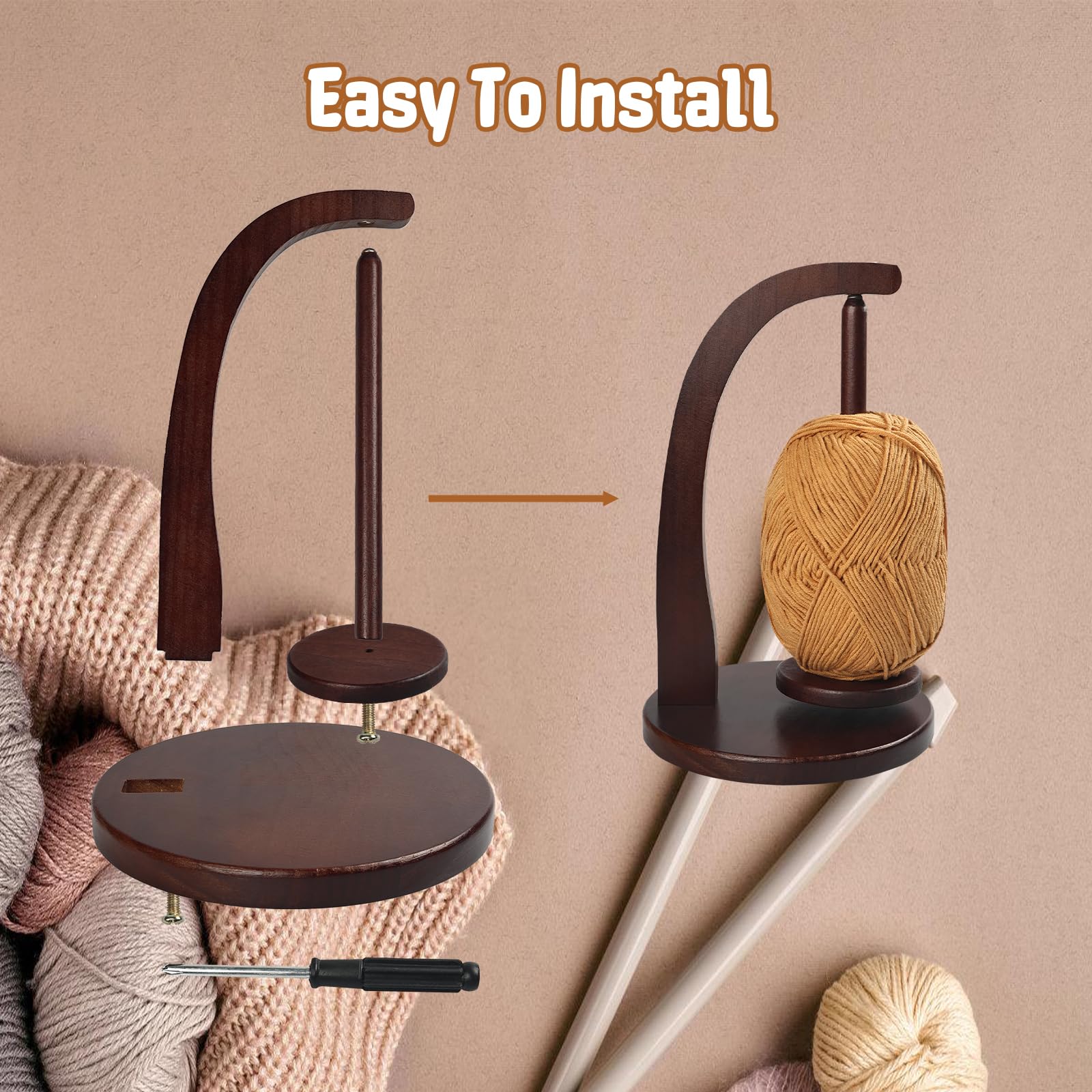 Yarn Spindle Dispenser for Crocheting, Wooden Yarn Ball Holder Stand Spinner, Yarn Dispenser for Knitting Rotating, Crochet Gift for Knitting Lovers (Walnut)