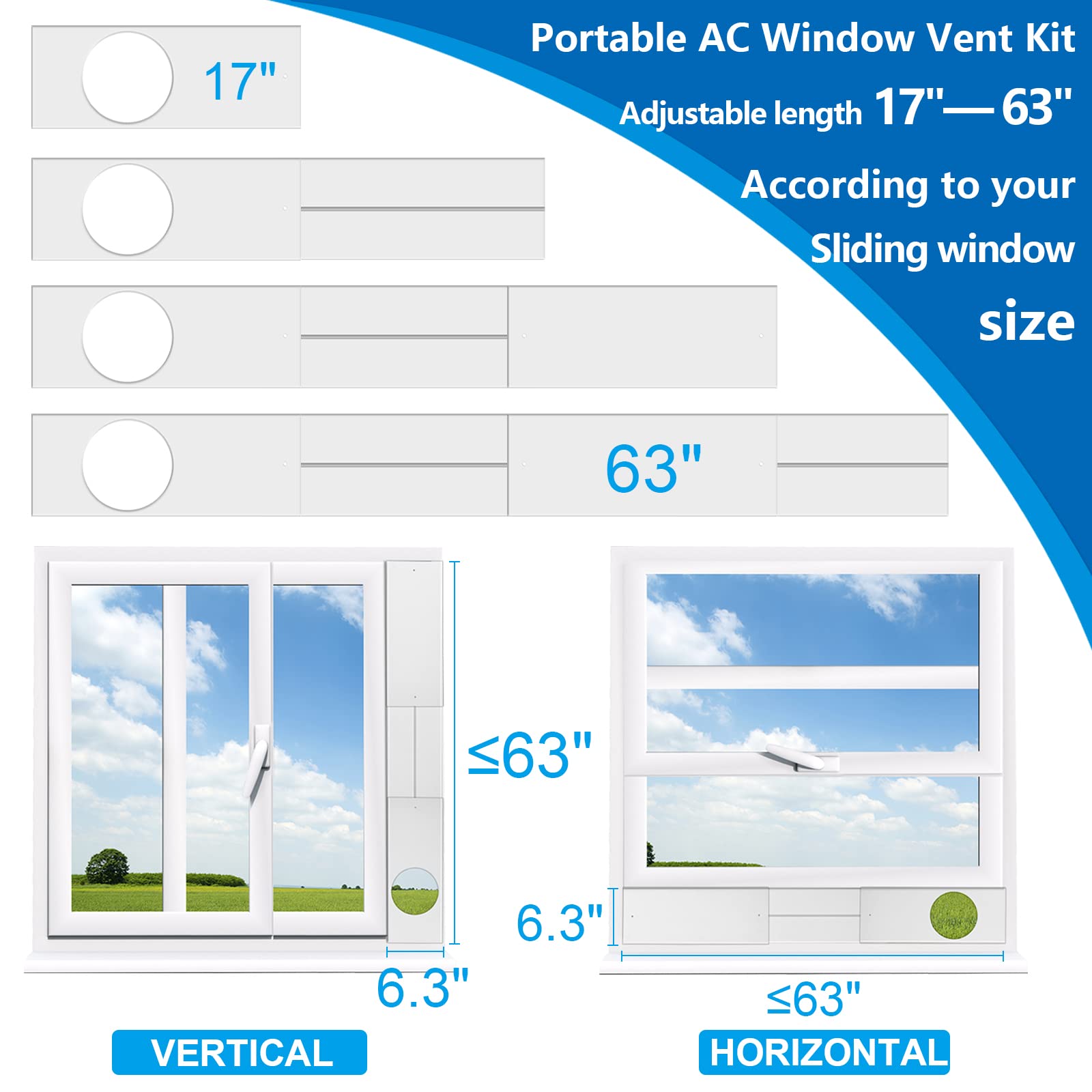 Portable Air Conditioner Window Kit with Hose Adjustable Window Seal kit Plate for AC Unit, Portable AC Window Vent Kit PVC Seal for Sliding Window Door, AC Window Kit with 5.9" Anti-Clockwise Hose