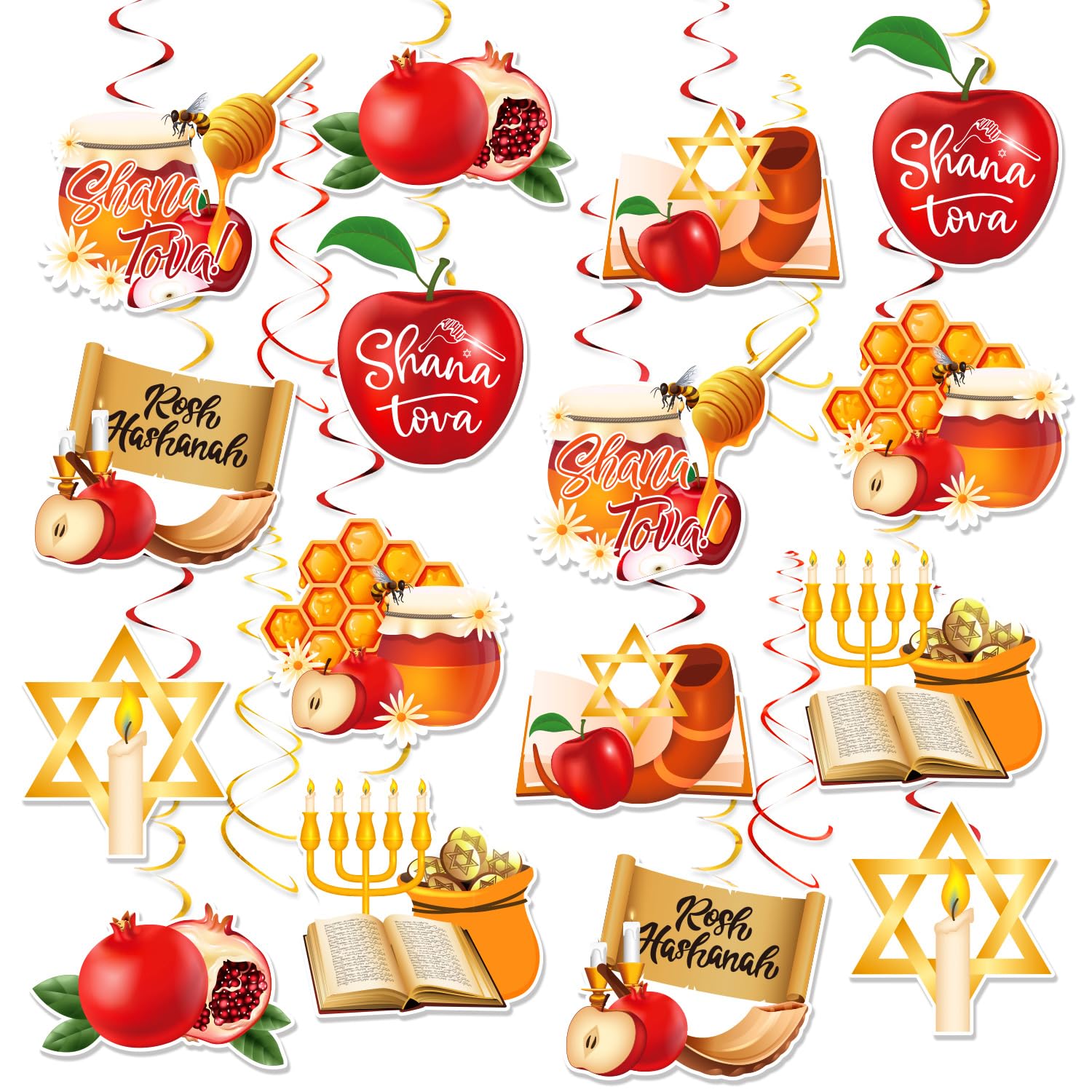 LOONELO 38pcs Happy Sukkot Hanging Swirls, Chag Sameach Party Foil Ceiling Swirls Streams, Happy Sukkah Sukkot Decorations for Jewish Holiday Celebration Festival Decoration and Party