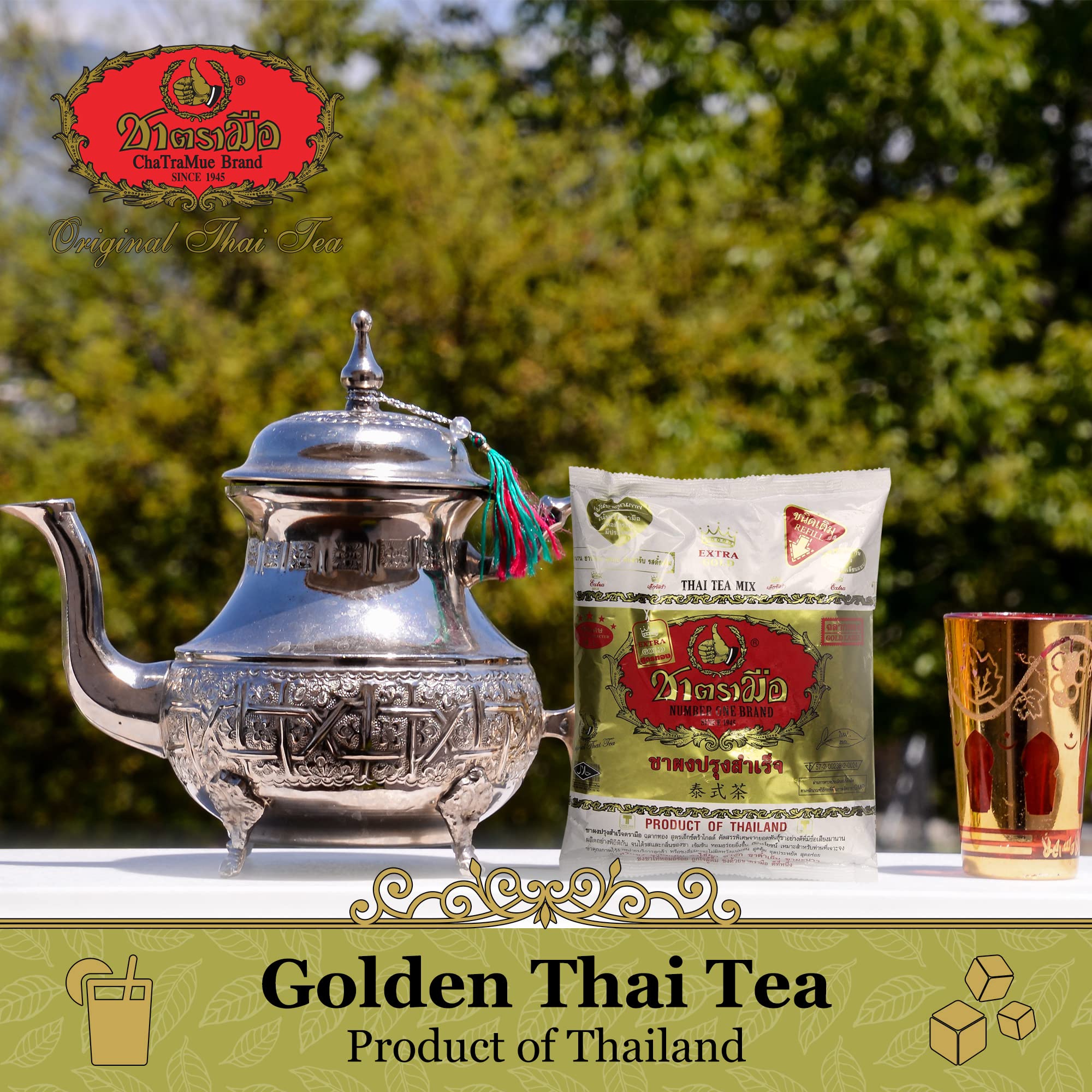 Number One Extra Gold Premium Thai Tea Mix Fine Loose Leaves for Iced Tea, Milk Tea or Boba Tea, Traditional Brand from Thailand with Stronger, Bolder Taste than Regular Thai Tea (14 oz Bag)
