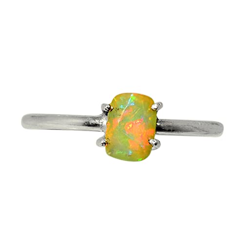 Natural Faceted Ethiopian Opal 925 Sterling Silver Jewelry Ring s.9 ALLR-13989