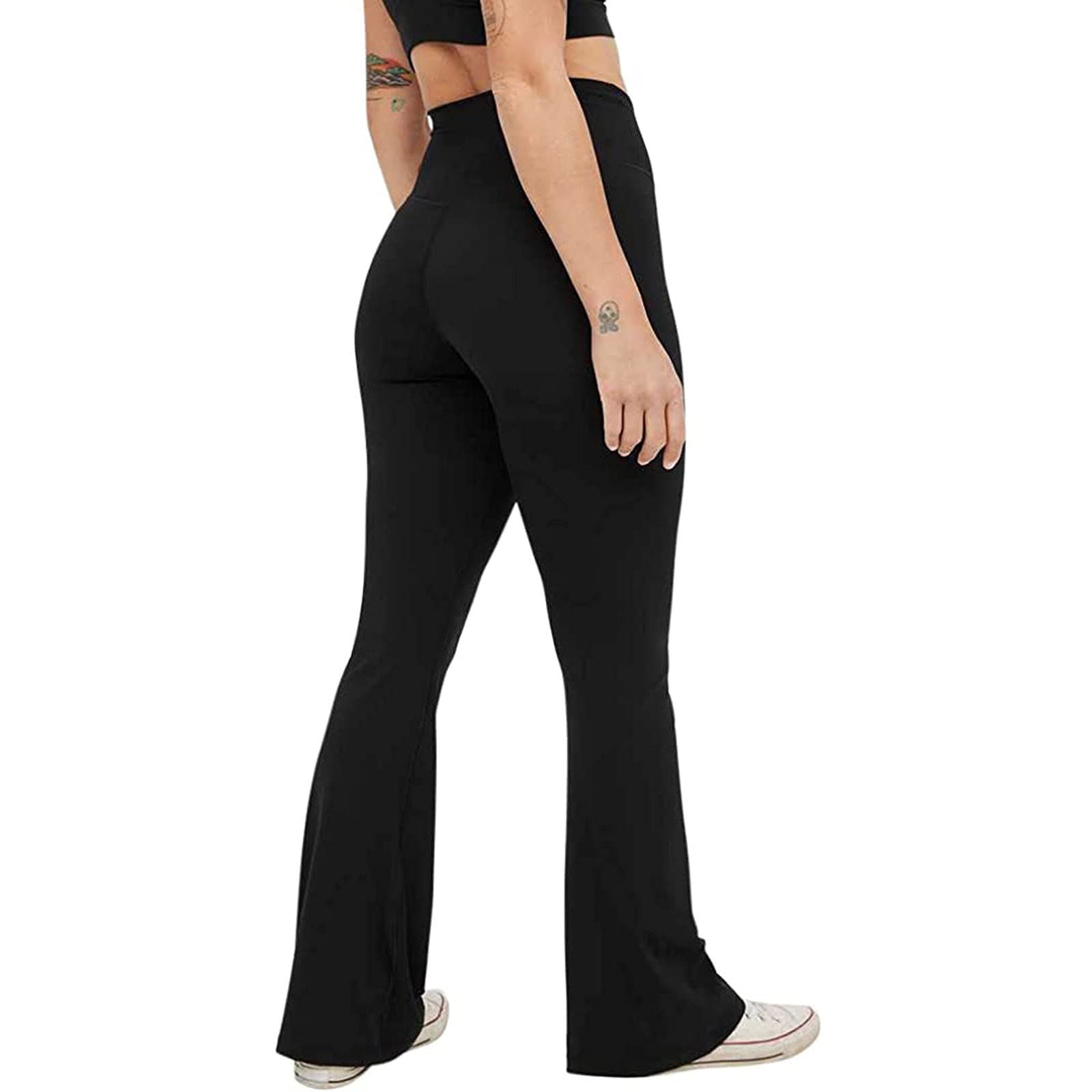 peqiut Leggings for Women V Crossover Tummy Control Flare Yoga Pants High Waisted Workout Lounge Bell Bottom with Pockets Black