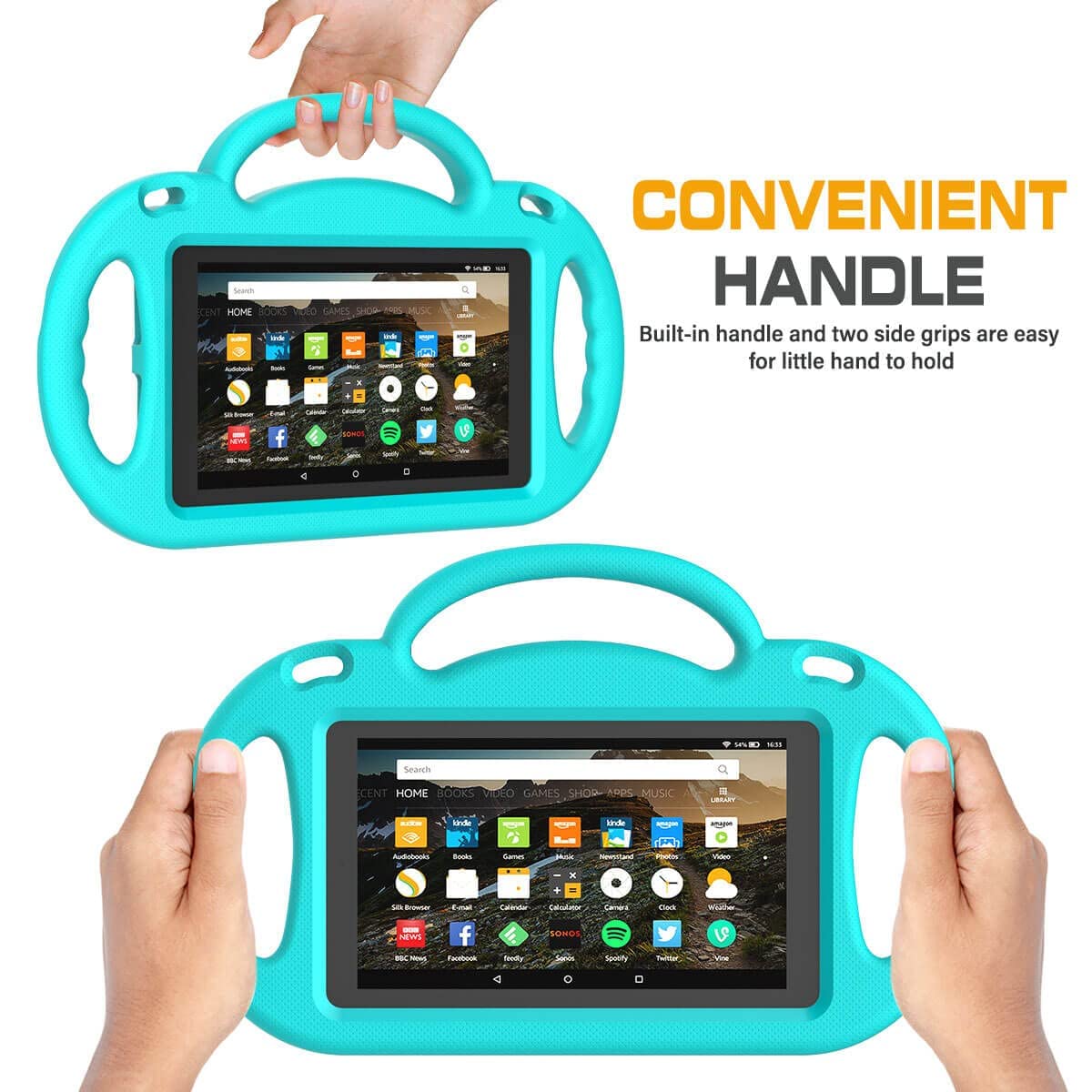 MOXOTEK Kindle Fire 7 Tablet Case, Fire 7 2019/2017/2015 Kids Case with Shoulder Strap, Lightweight Shockproof Handle Stand Case for Amazon Fire 7 inch Tablet (9th/7th/5th Generation), Teal