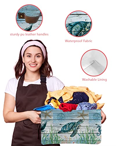 Storage Cubes Organizer with Handles, Aminal Sea Turtle Sea Horse Octopus Whale Storage Bins Collapsible Storage Baskets for Shelf Closet Nursery Cloth Organizers Box Ocean Underwater World Theme 1pcs