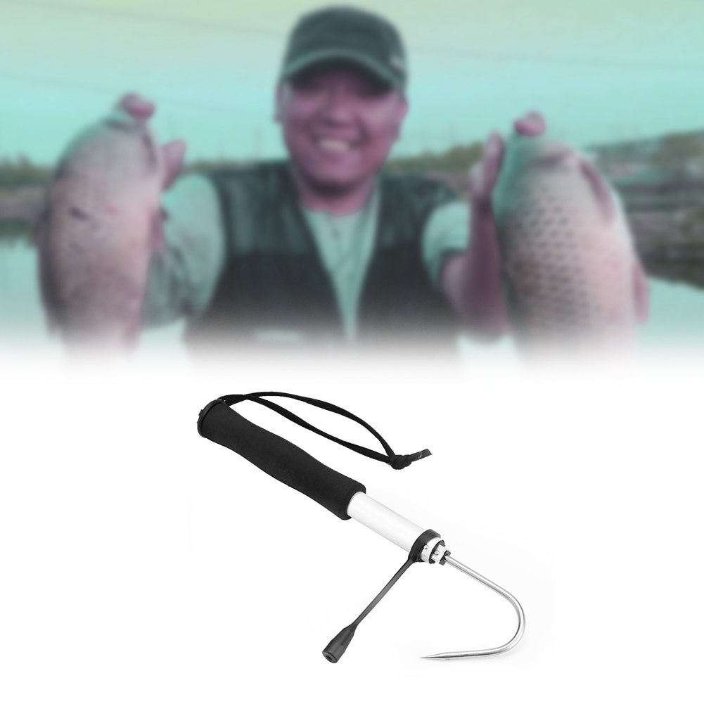 Luqeeg Telescopic Fish Gaff with Stainless Sea Fishing Spear Hook Tackle Lightweight Pole with Ergonomic Grips and Lanyard for Saltwater Offshore Ice Tool