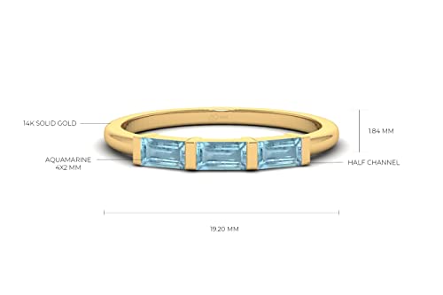 mirahi by chordia jewels Dainty Baguette Ring, 1/4 CT Three Stone Wedding Ring, Yellow Stackable Aquamarine Rings for Women
