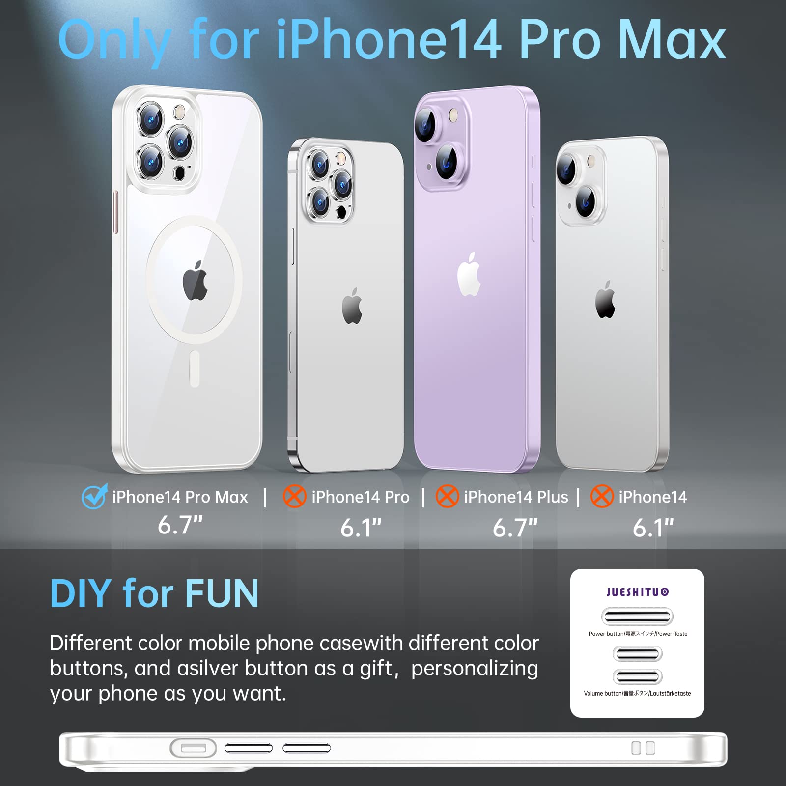 JUESHITUO iPhone 14 Pro Max Case 𝟐𝟎𝟐𝟯 𝗡𝗘𝗪 [Not Yellowing] [MiL-Grade Protection] [No.1 Strong Magnets] Magnetic Slim Clear Compatible with iPhone 14 Pro Max Protective Case 6.7inch,Silver White