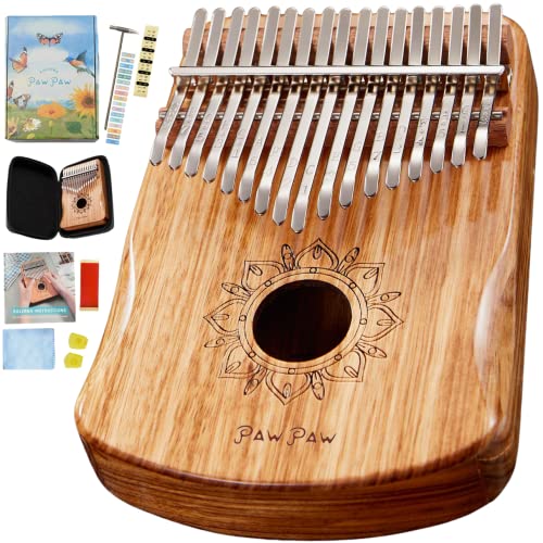 PAWPAW Kalimba 17 Keys w/hard case - C-Shape Solid Zebrawood - Carbon-rich Steel Keys - Essentials & more included (Manual + 2x easy Learn & Song E-books)…