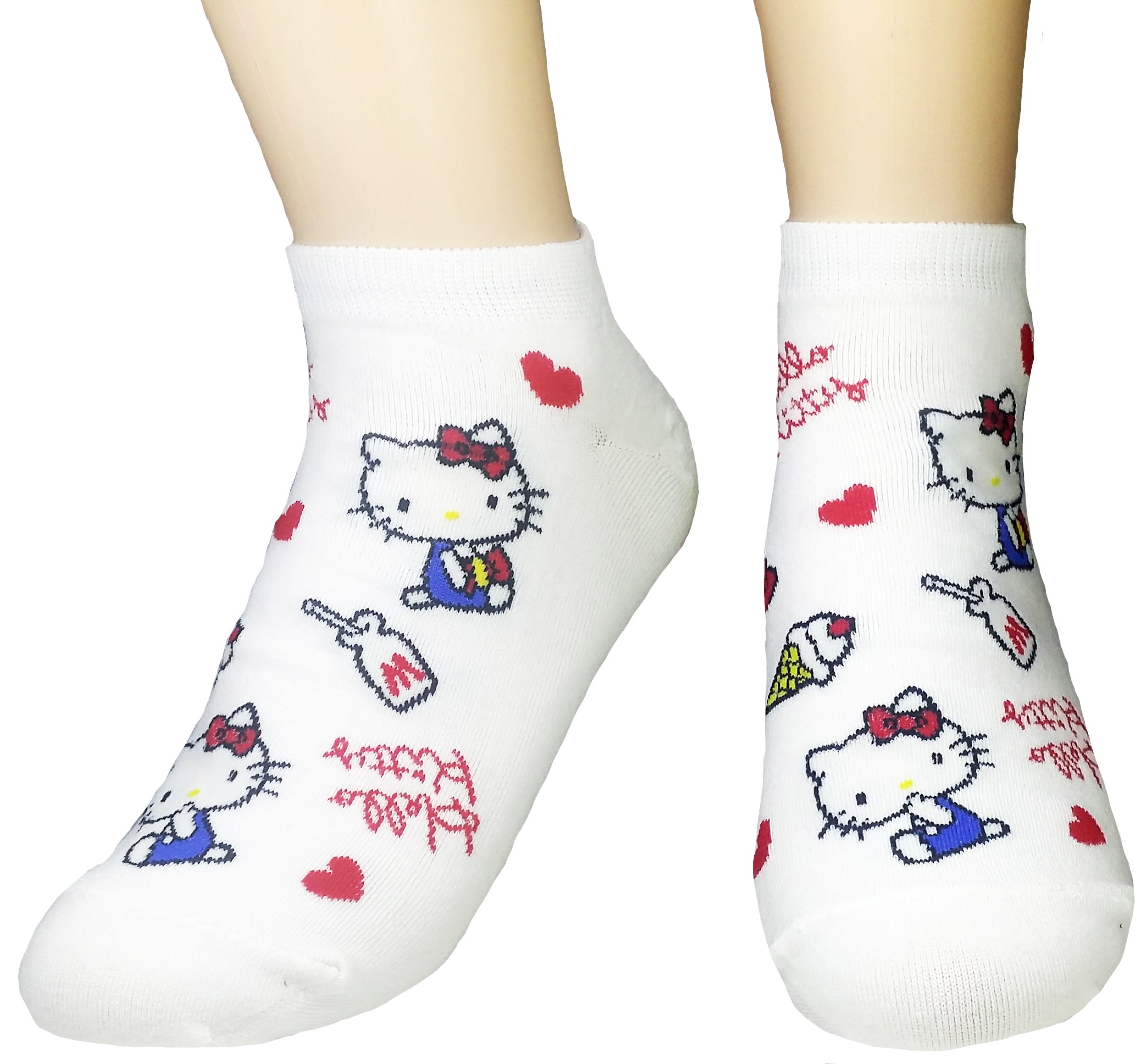 JJMax Women's Hello Kitty Cute Cotton Blend Ankle Socks Set, Milk Kitty, One Size