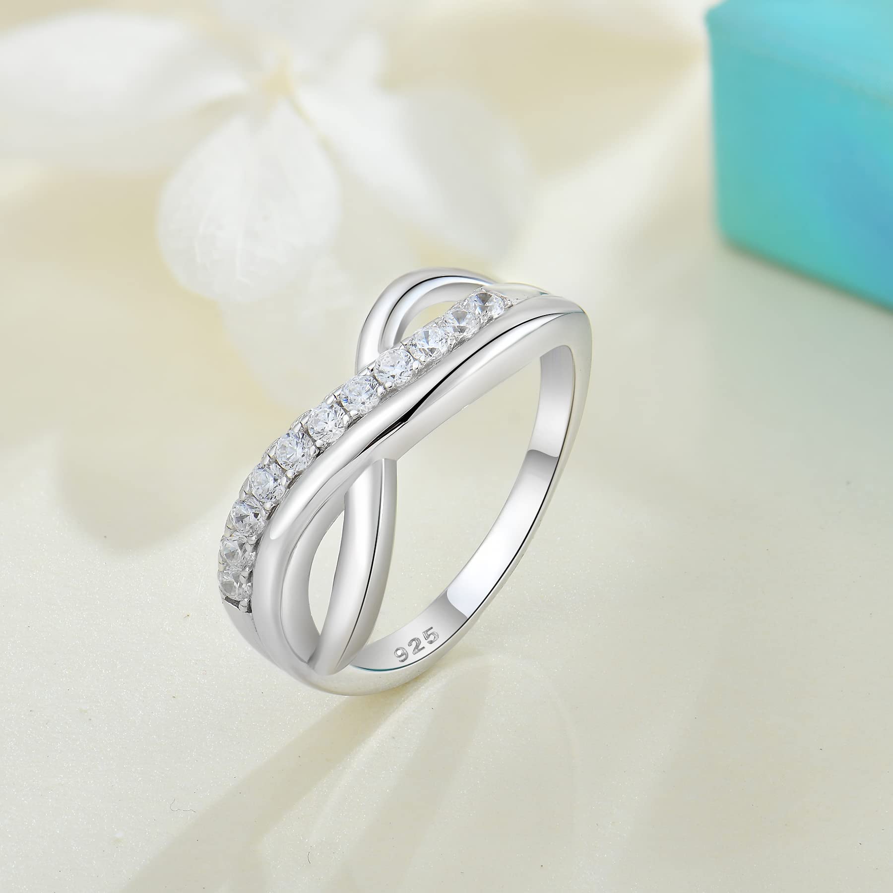 PAZEEN Infinity Twist Criss Cross Ring 925 Sterling Silver Cubic Zirconia Wedding Anniversary Statement Ring Promise Ring for Her size8