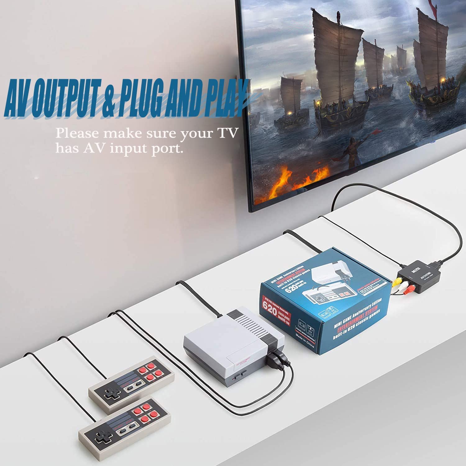 Retro Handheld Game Console- Classic TV Video Game Console for Kids and Adult, Built-in 620 Games and AV Output for TV, Equipped with 2 NES Classic Controllers, Redwhite Games