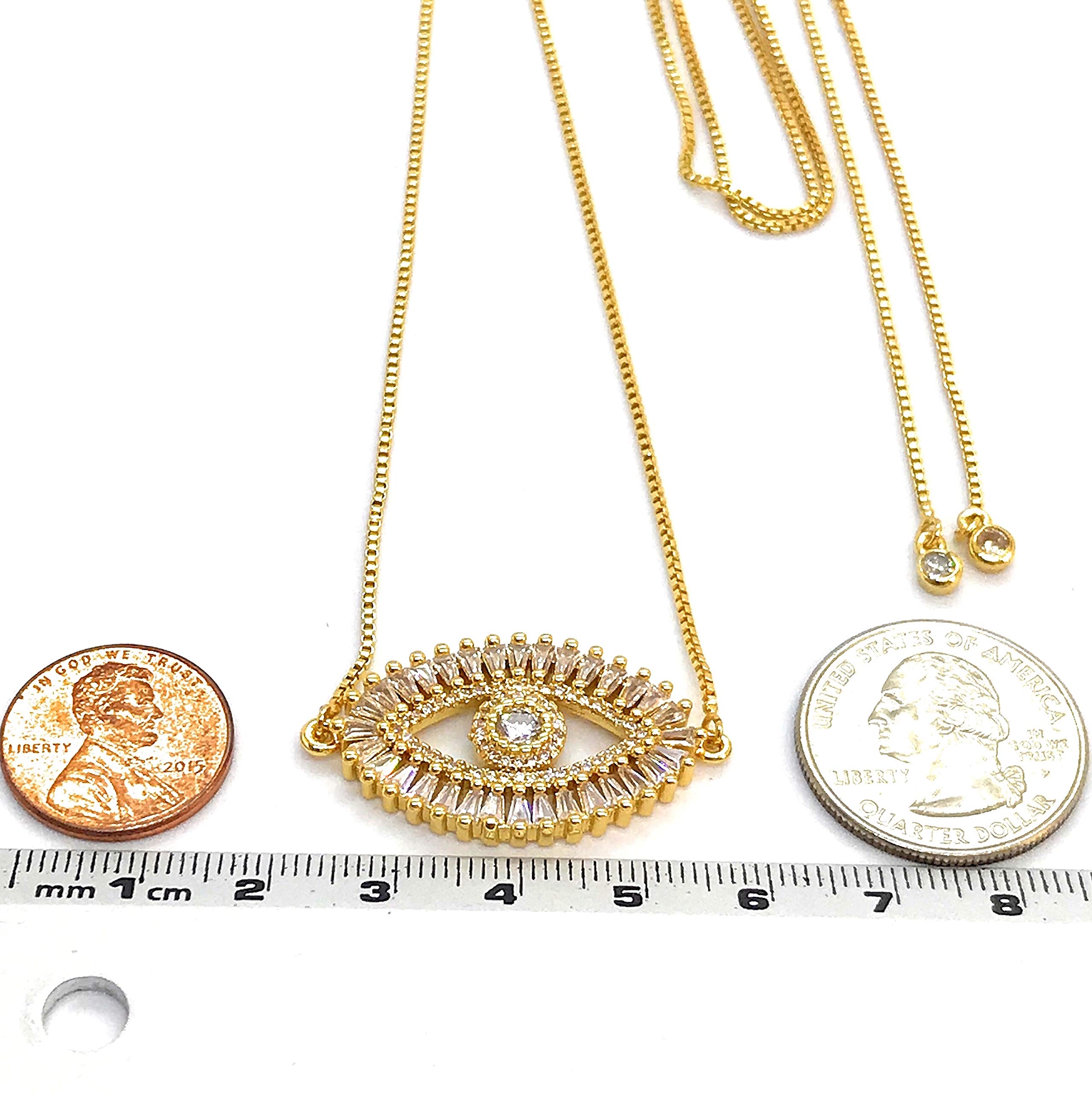 LESLIE BOULES Gold Evil Eye Lariat Necklace for Women 18K Gold Plated Sliding Adjustable Chain Choker Jewelry