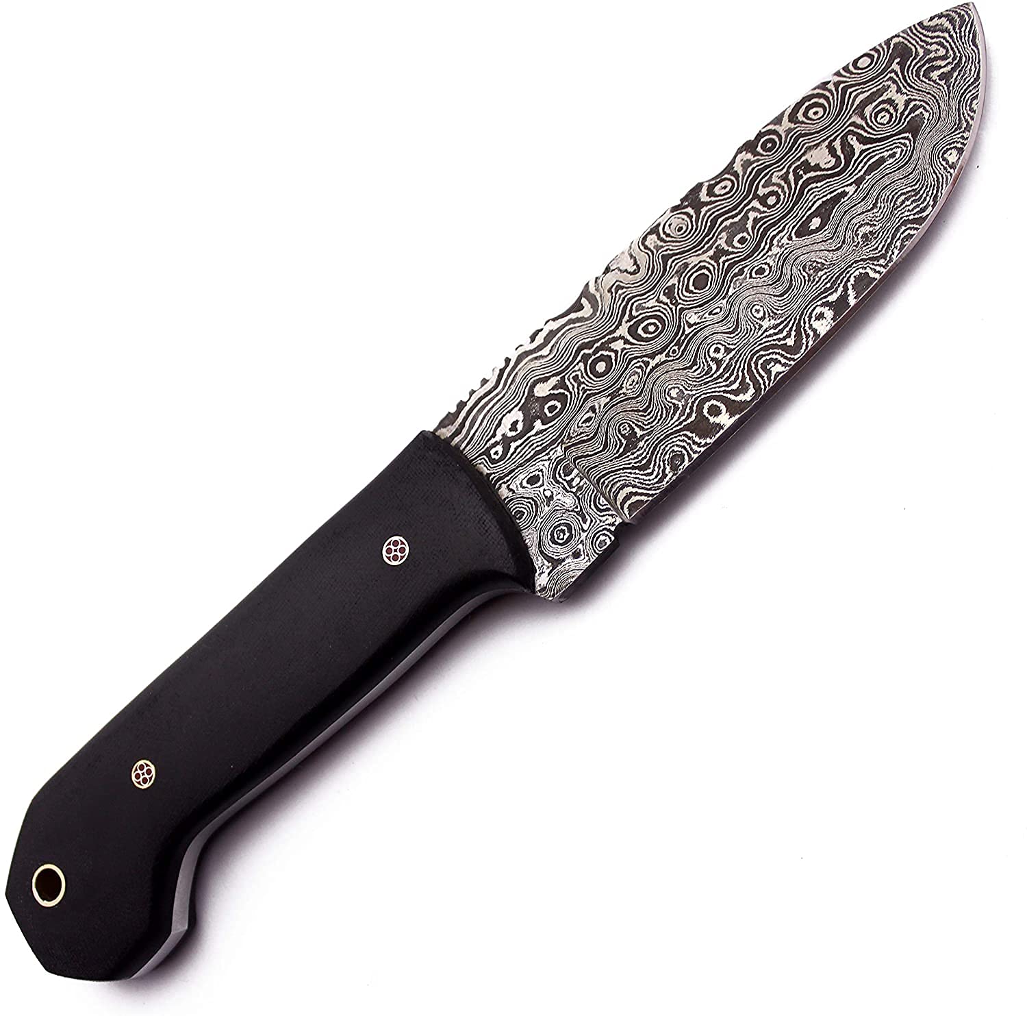 MAAN Handmade Damascus Steel Fixed Blade Knife - Micarta Handle for Survival, Tactical, and Camping - Hunting Knife with Right Hand Cross Draw Leather Sheath - MNK103