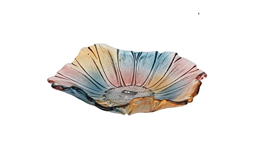 SZHQYG 11inch Diameter Crystal Glass Colorful Fruit Bowl, Multi-color Classic Tray,Tabletop for Dessert Plate Art Flower-shaped Design