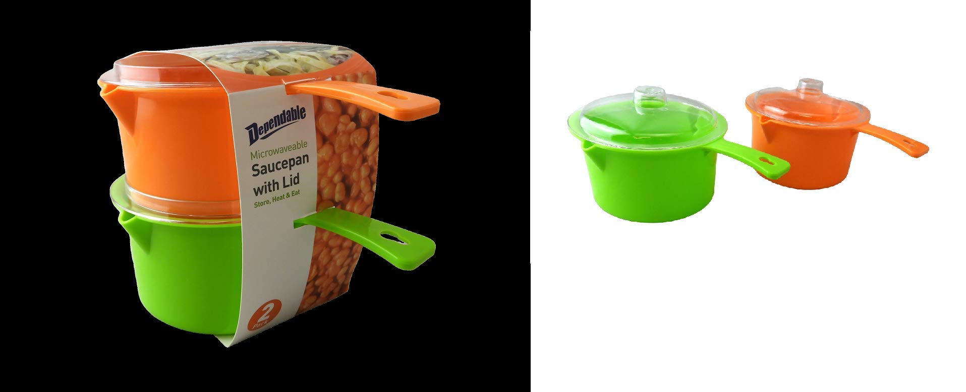 Set of 2 Microwave Saucepan With Lid Store Heat and Eat 800ml each