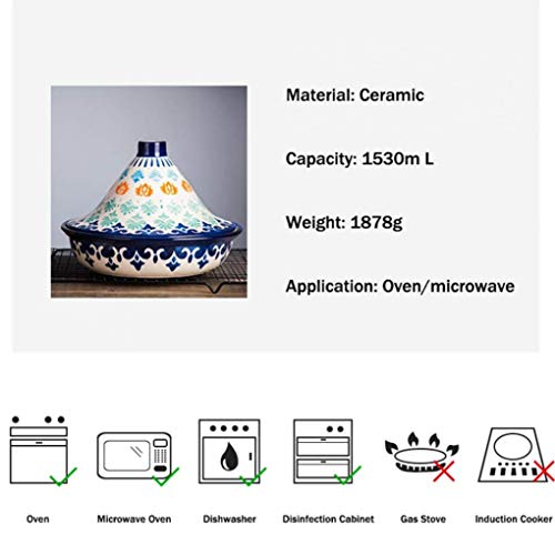 MYYINGBIN Moroccan Tagine Pot Ceramic Micro Pressure Cooker Handmade Underglaze Casserole Suitable for Oven Microwave Dishwasher Disinfection Cabinet