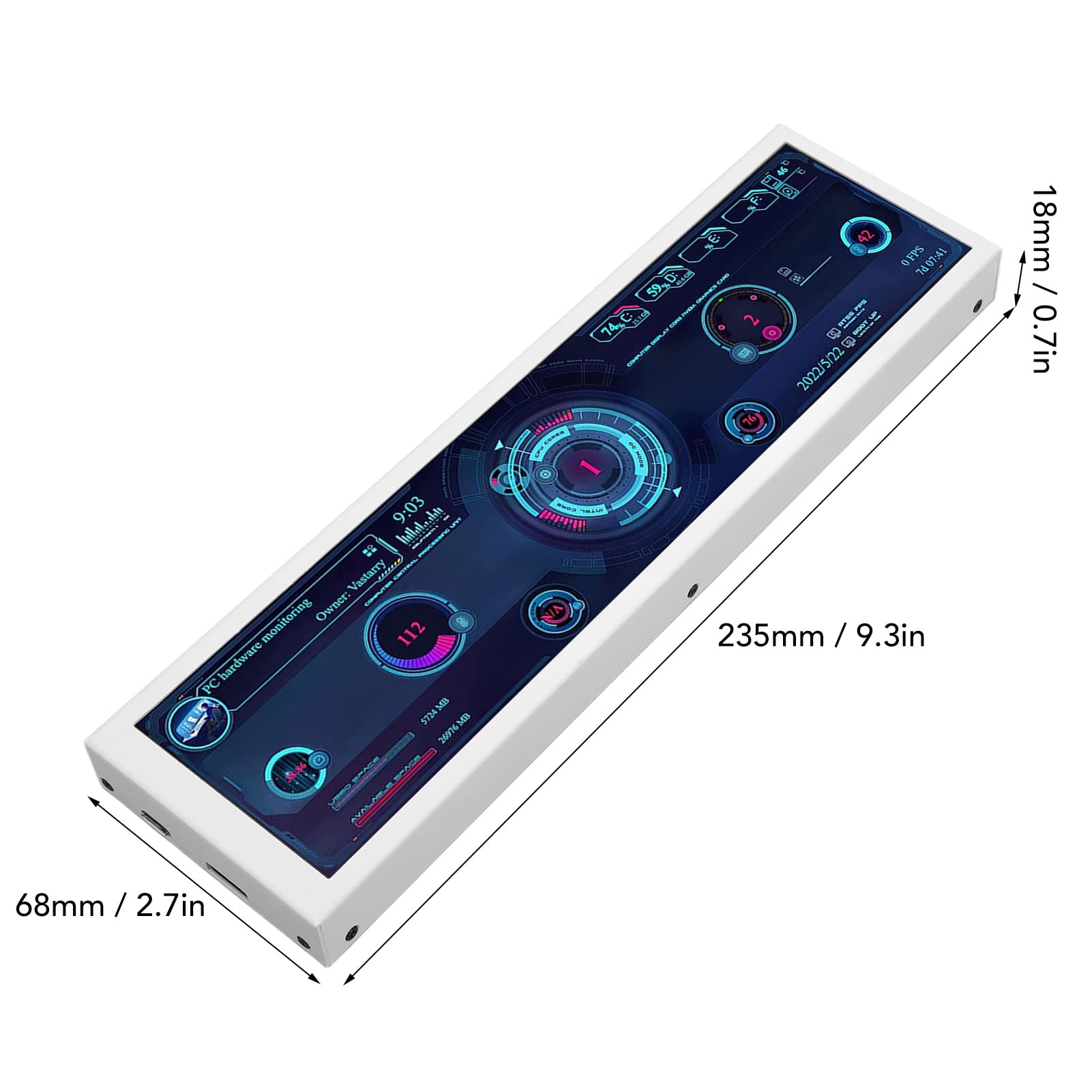 VINGVO Computer Temp Monitor, 8.8in IPS PC Sensor Panel Display Stepless Dimming for Gaming