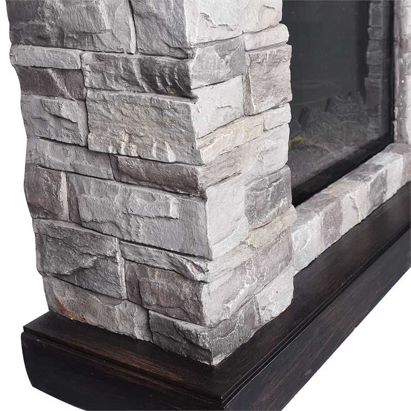 LIVILAND 39" Farmhouse Ceramic Magnesium Oxide Freestanding Electric Fireplace with 4 Flickering Flame Effect Settings, Remote and Touch Control, LED-Lit Open Shelf, in Gray Finish