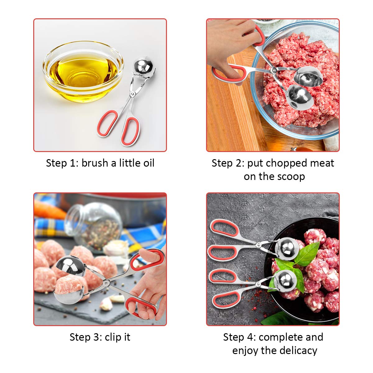 Meatball Maker, AHIER 2PCS None-stick Meatball Scoop Ball Maker with Detachable Anti-Slip Handles, Stainless Steel Meat Baller Cake Pop Scoop for Kitchen (1.38"&1.78")