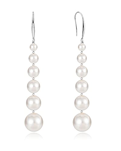 Ritach Long Pearl Dangle Earrings for Women 14K Gold Plated Sterling Silver Post Pearl Drop Tassel Earrings for Bridal Wedding