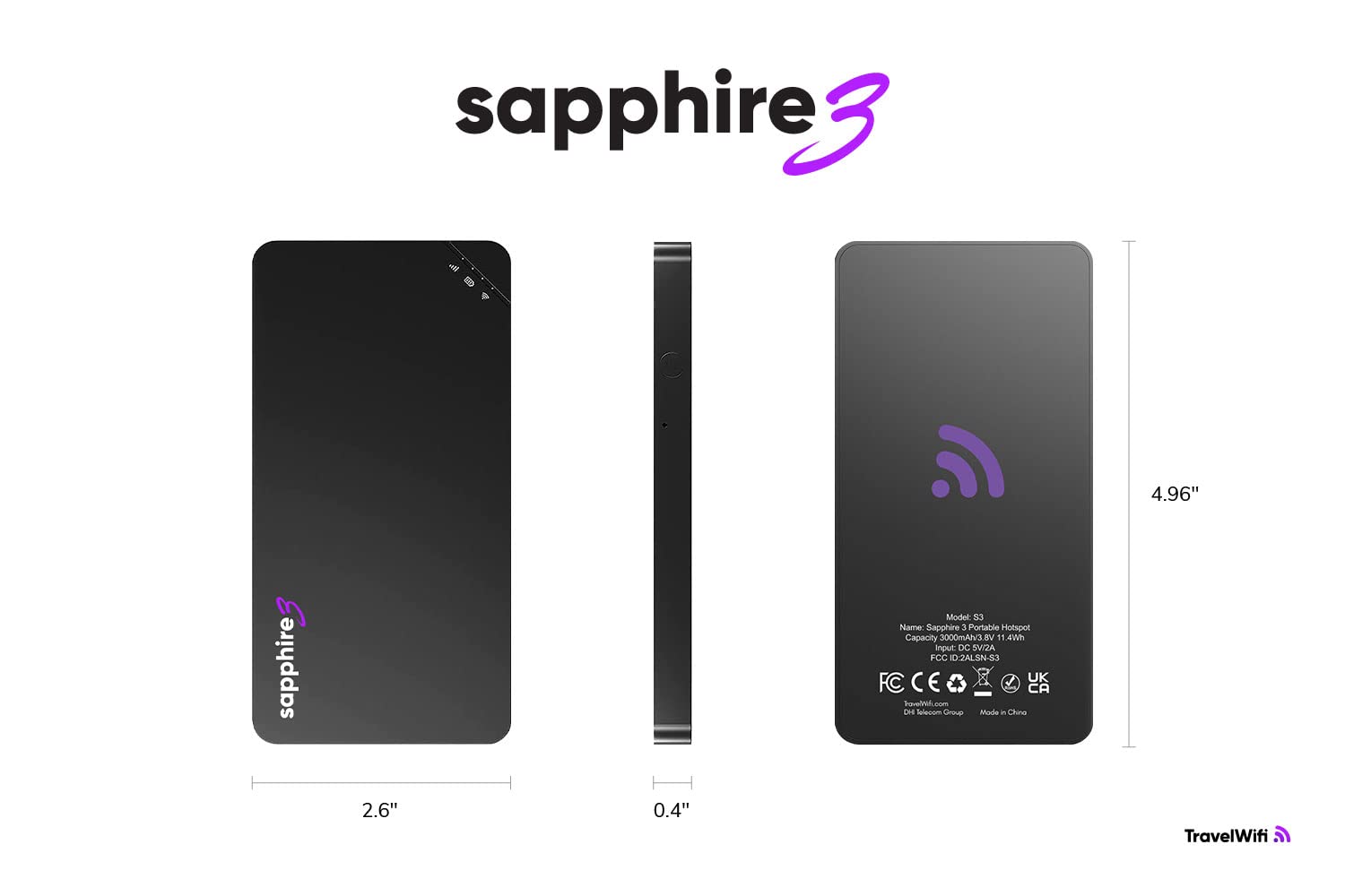 TravelWifi Sapphire 3 Mobile Hotspot, Portable WiFi Hotspot for Travel in 130+ Countries, Supports 300 Mobile Networks, Preloaded 4GB Free Global Data and 12-Hour Battery Life