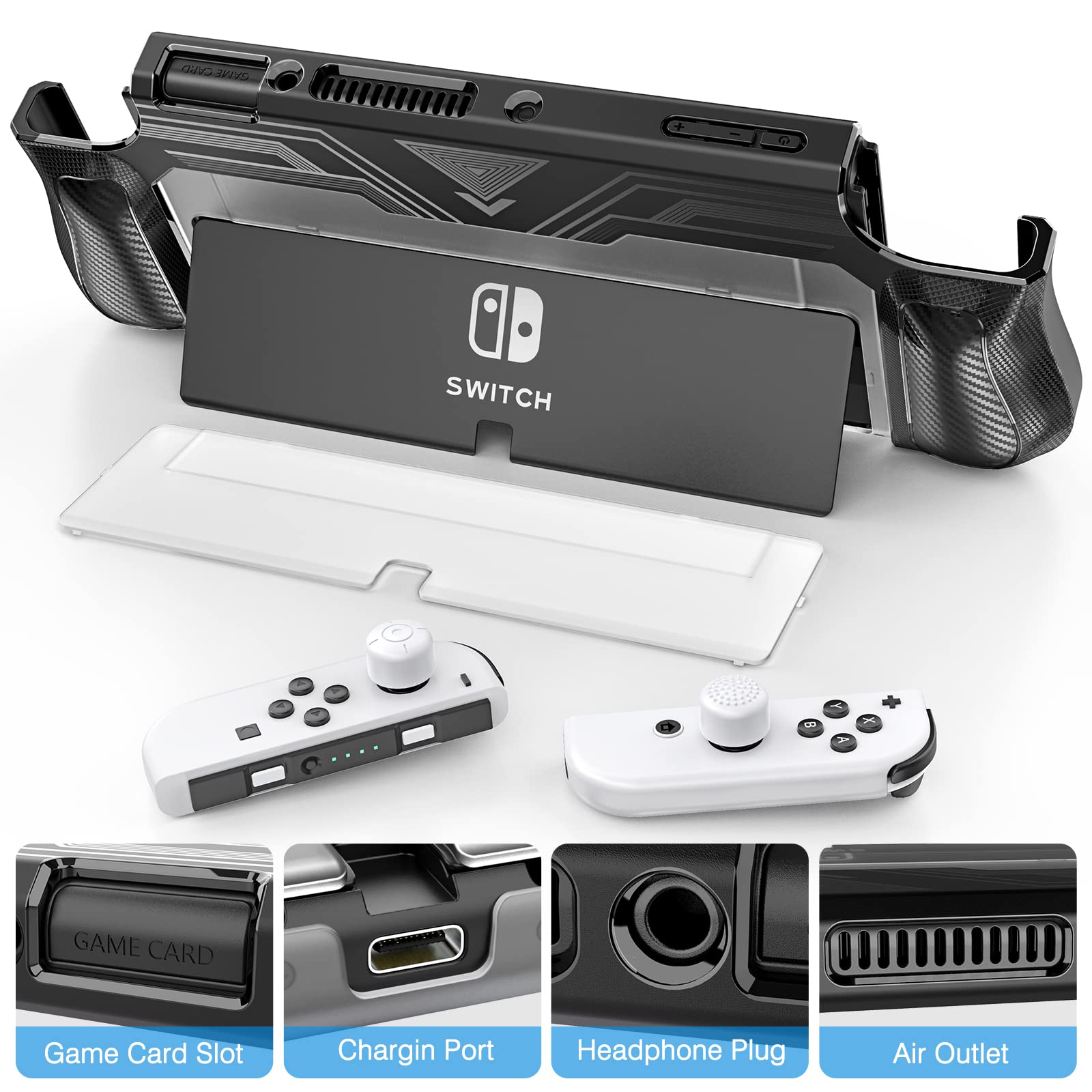 Mooroer Switch OLED Case Compatible with Nintendo Switch OLED Model, Dockable TPU Protective Case for Nintendo Switch OLED Model 2021 with Game Card Slots and Thumb Grips