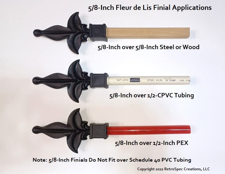 Retrospec Creations 10 Each for 5/8β Black Plastic Finial Tops for Iron Picket Fence Fleur De Lis β #1-60-58